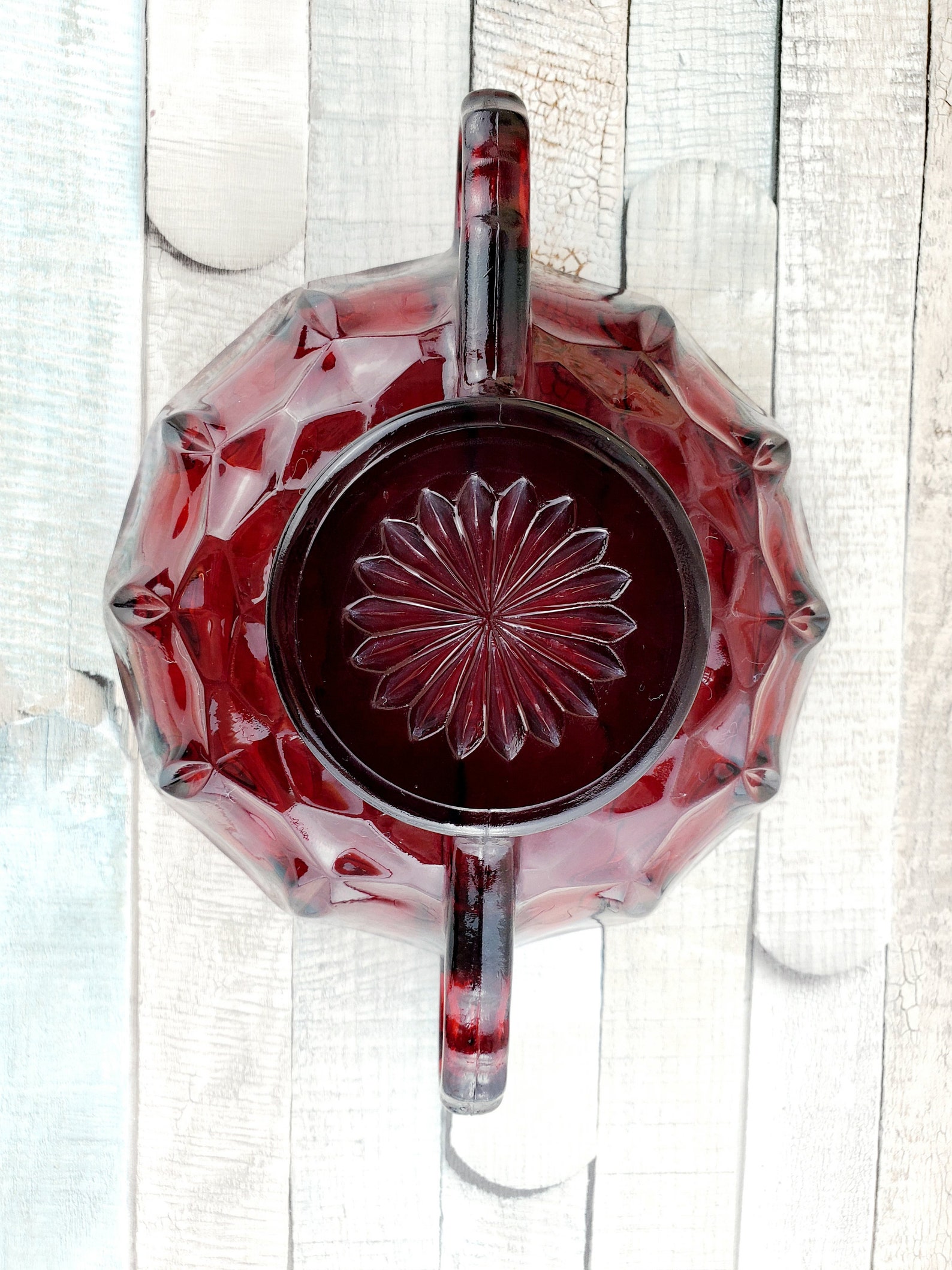RARE! Anchor Hocking Fairfield Pattern Ruby Red Glass Bowl With Two ...