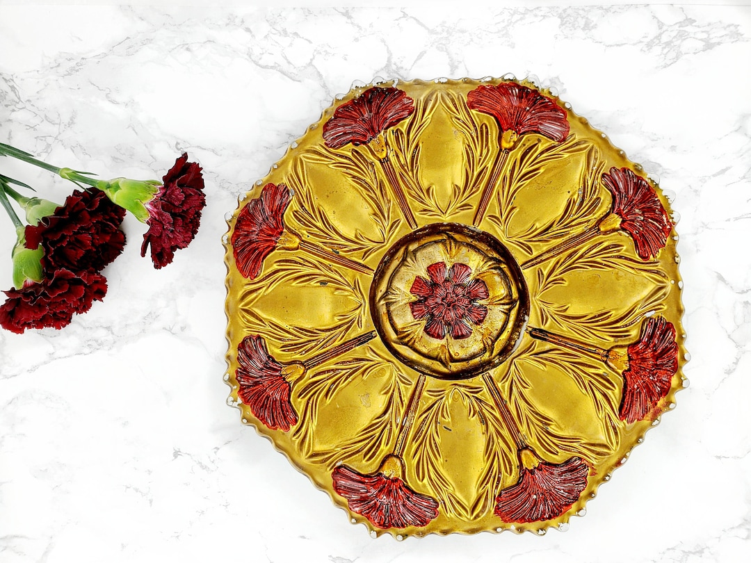 STUNNING Lancaster Glass Carnation Pattern Goofus Glass Platter, Gold ...