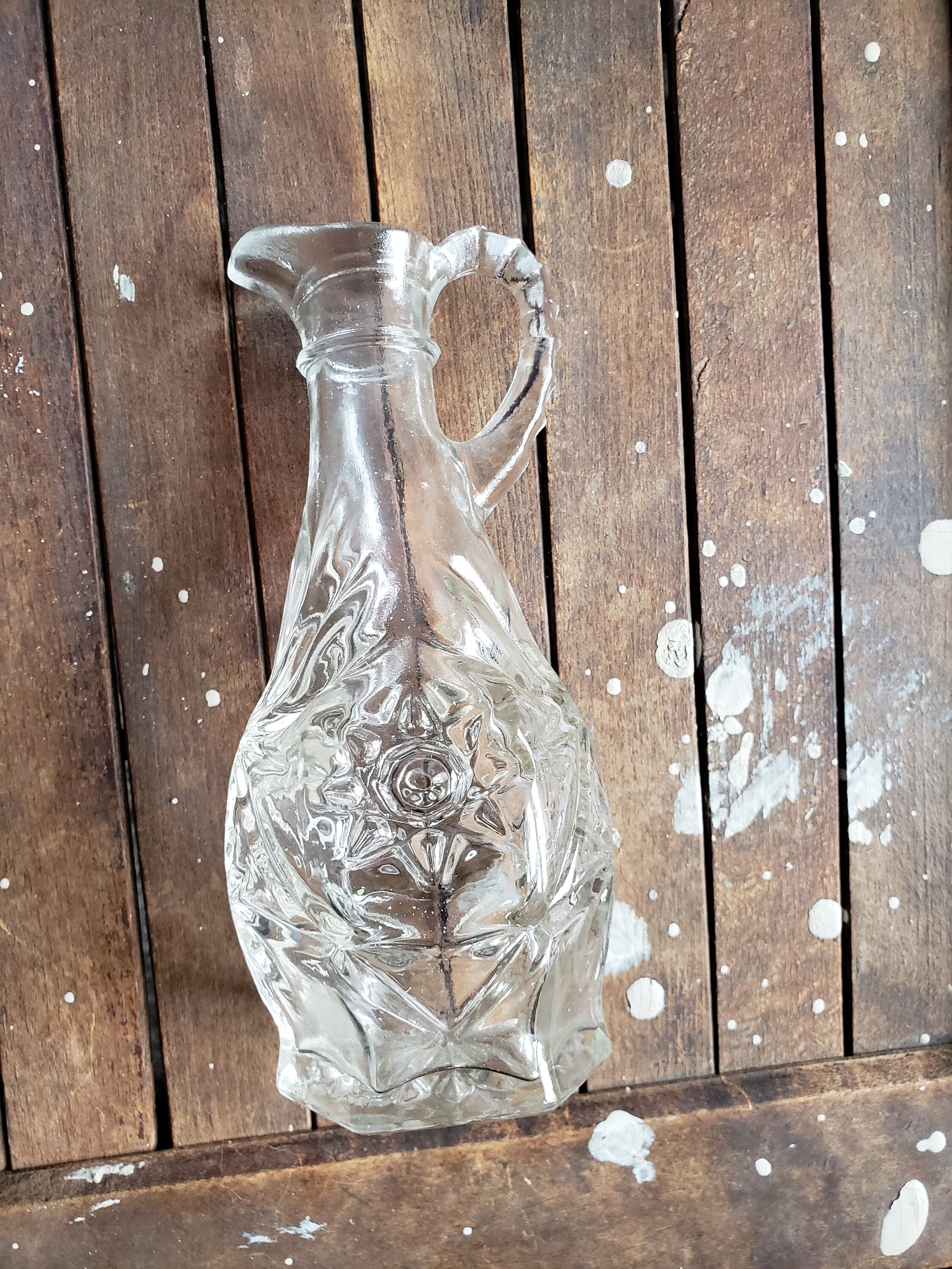 Small cut glass cruet syrup bud vase vanity glass sunburst | Etsy