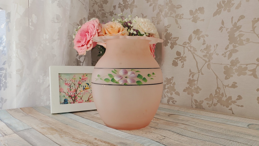 RARE! Handpainted Hocking Glass Old Colony Satin Glass Vase, Aka Lace ...