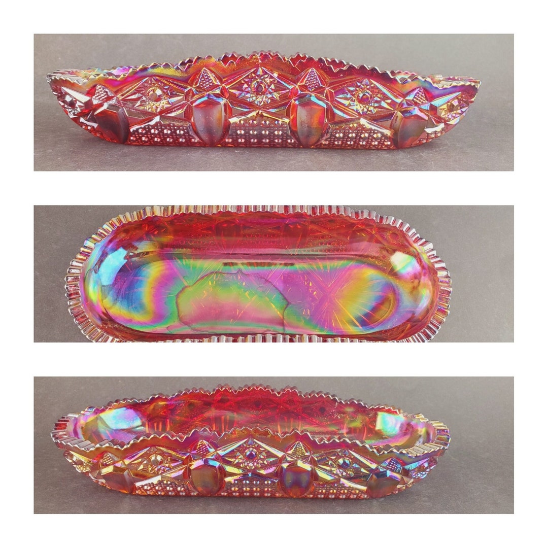 LE Smith Carnival Glass Ruby Red Oval Relish Dish - Etsy