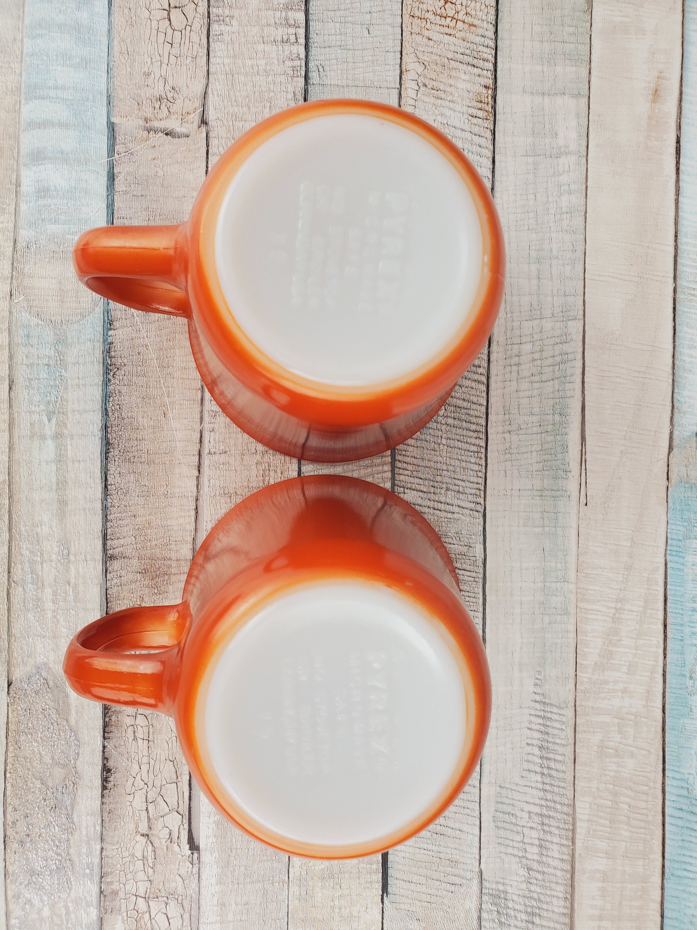 PYREX burnt orange coffee mugs two milk glass coffee cups | Etsy