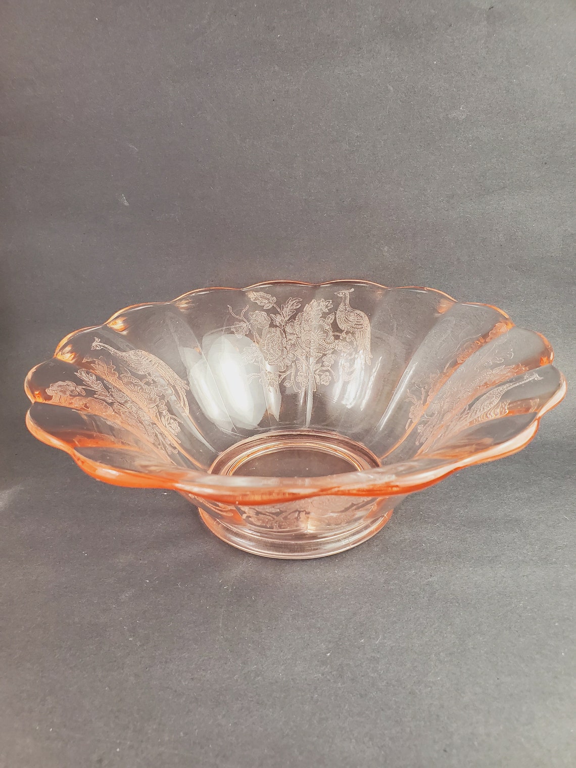 RARE! Paden City Glass Peacock and Wild Rose Pattern Pink Depression ...