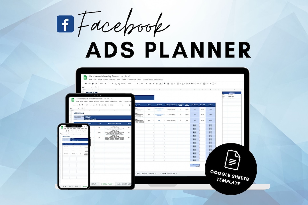 FACEBOOK ADS PLANNER - Social Media Marketing Planner - Social Media ...
