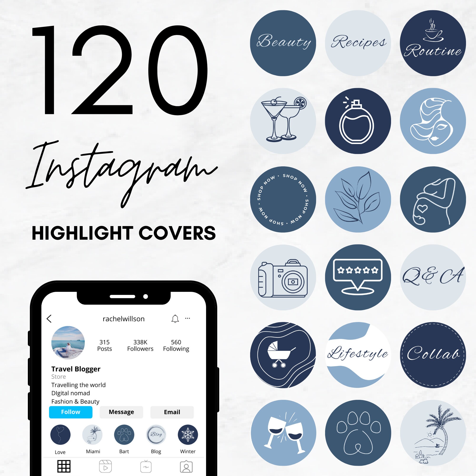 120 Blue Instagram Story Highlights Instagram Highlight Covers ...