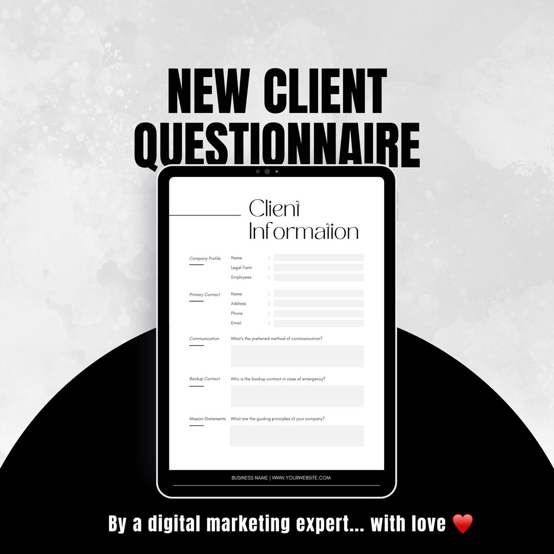 New Client Questionnaire Canva Template, Client Welcome Packet and ...