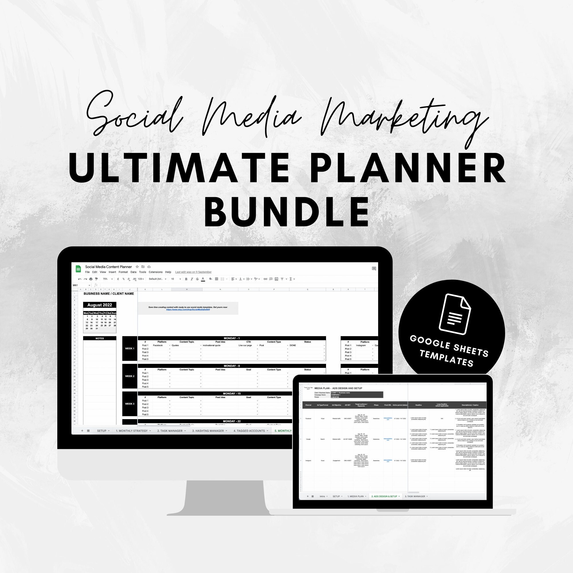 Social Media Content & Ads Planners - FULL PACKAGE BUNDLE | Social ...