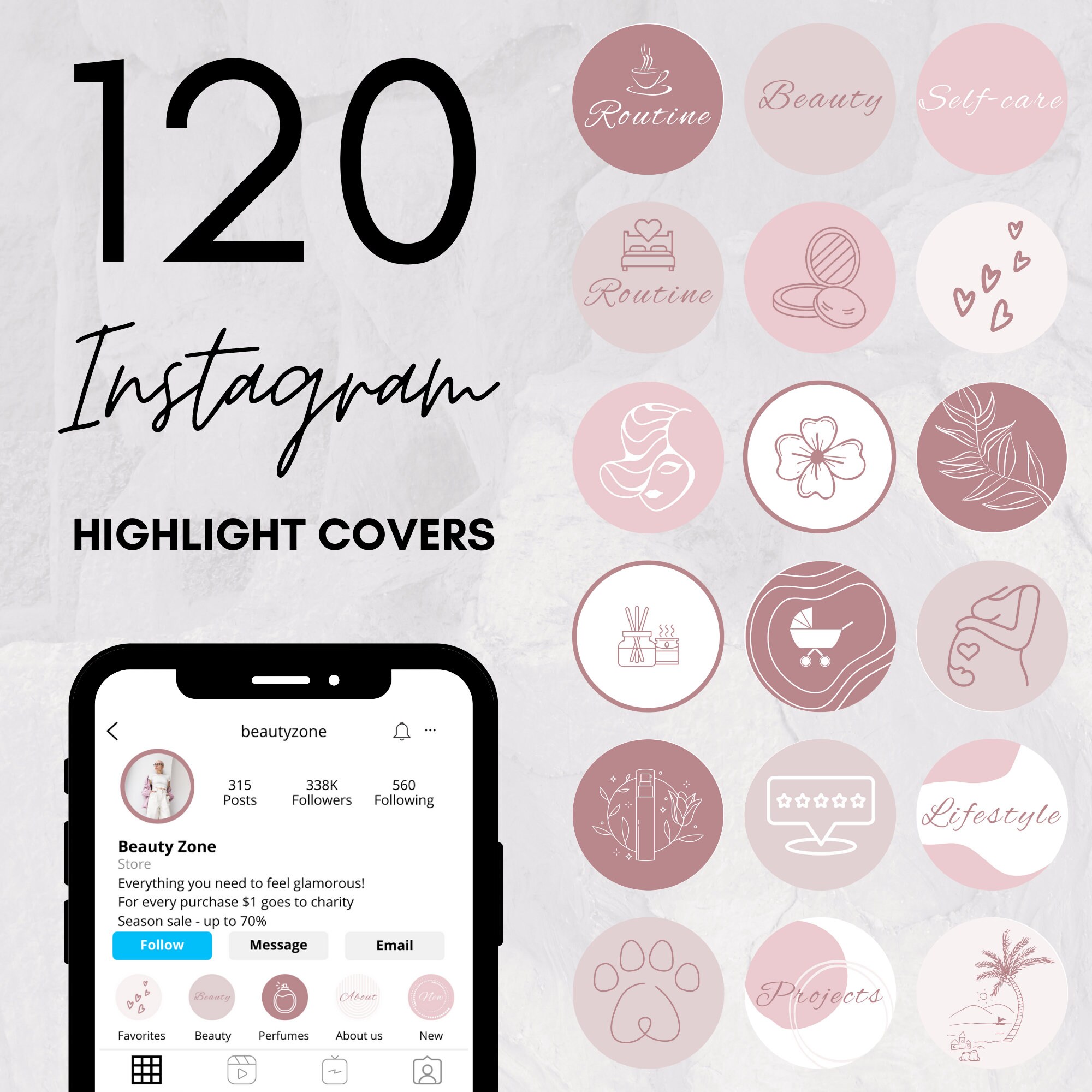 Aesthetic Instagram Highlight Covers | 120 Story Templates (canva ...