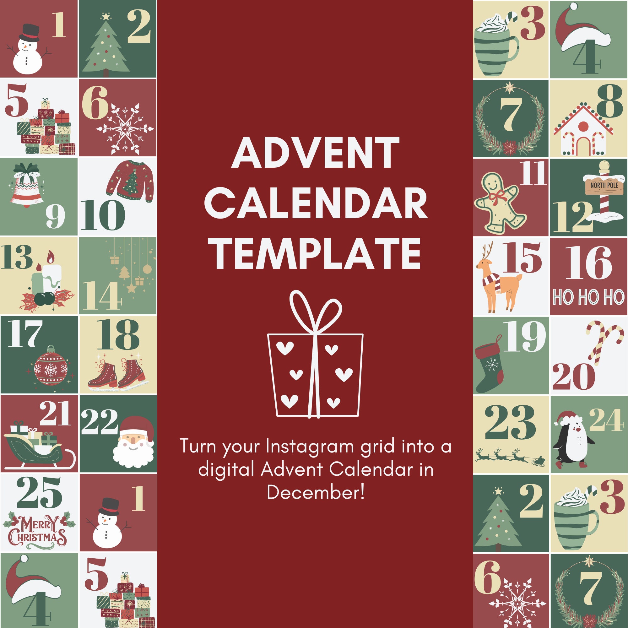 Advent Calendar Template | Christmas Advent Calendar Template | Social ...