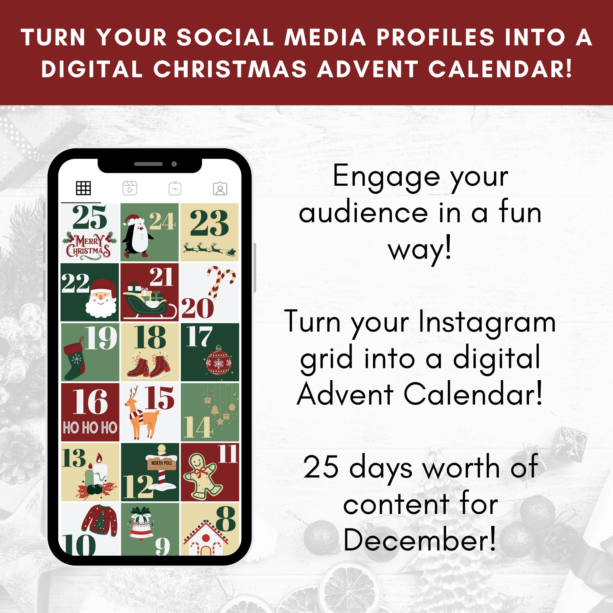 Advent Calendar Template | Christmas Advent Calendar Template | Social ...