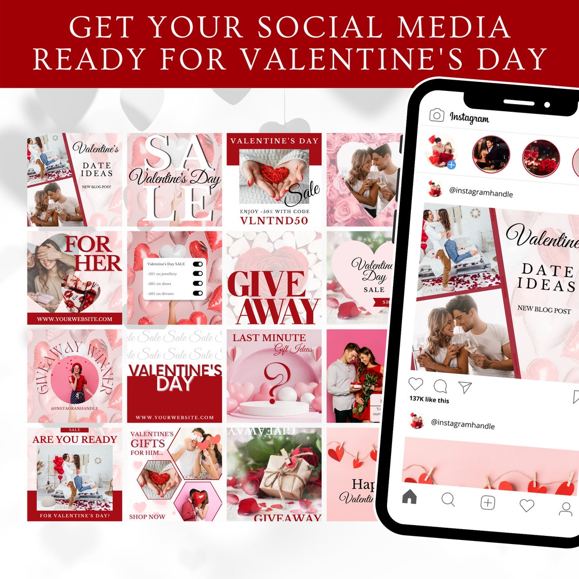 80 Valentine's Day Social Media Posts Canva Templates - Social Media ...