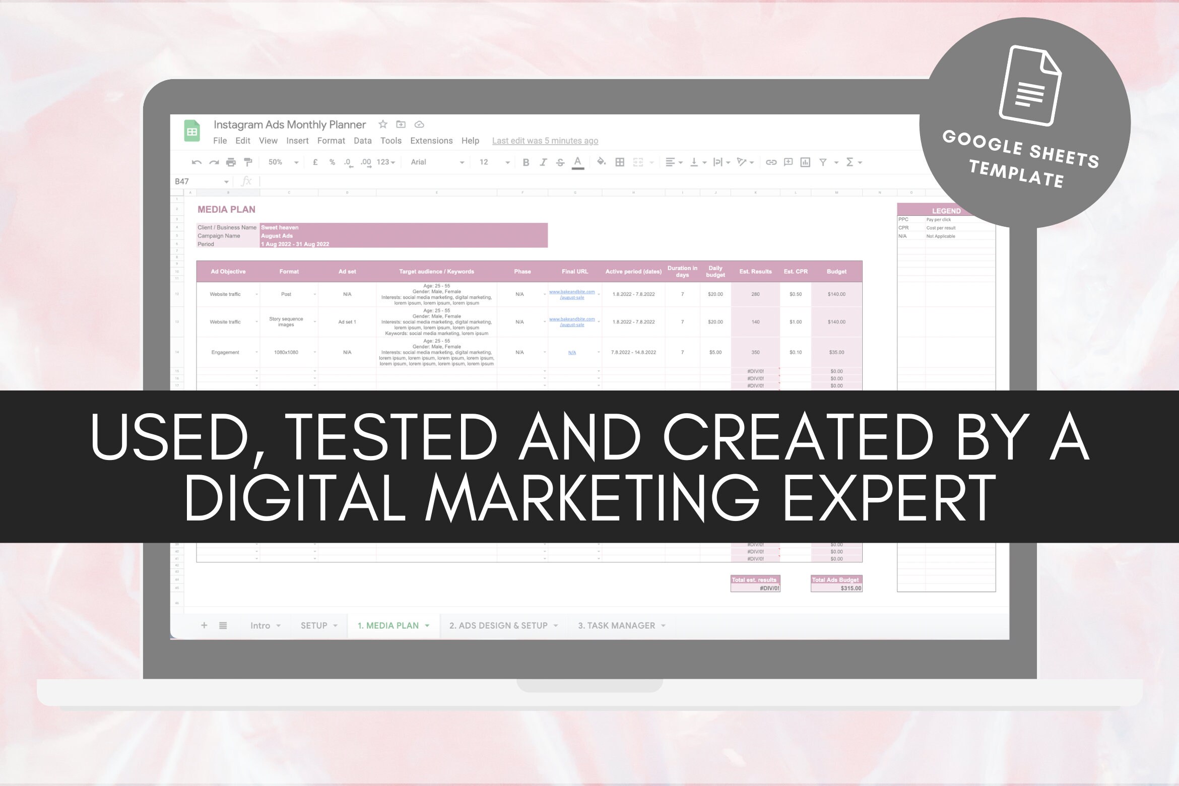 Instagram Ads Planner – Social Media Marketing in Google Sheets ...