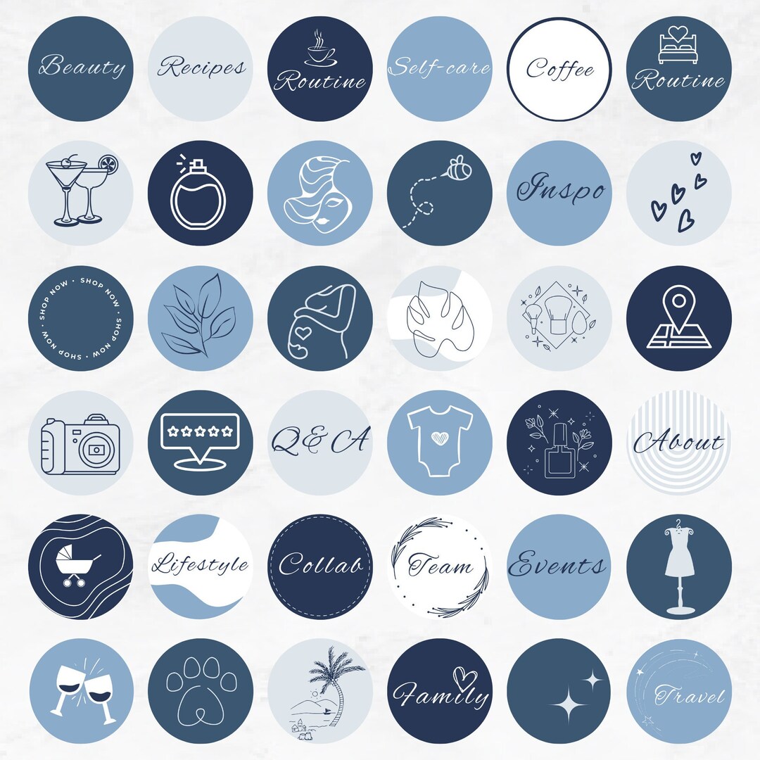Blue Instagram Highlight Covers | Aesthetic Story Icons (canva Template ...