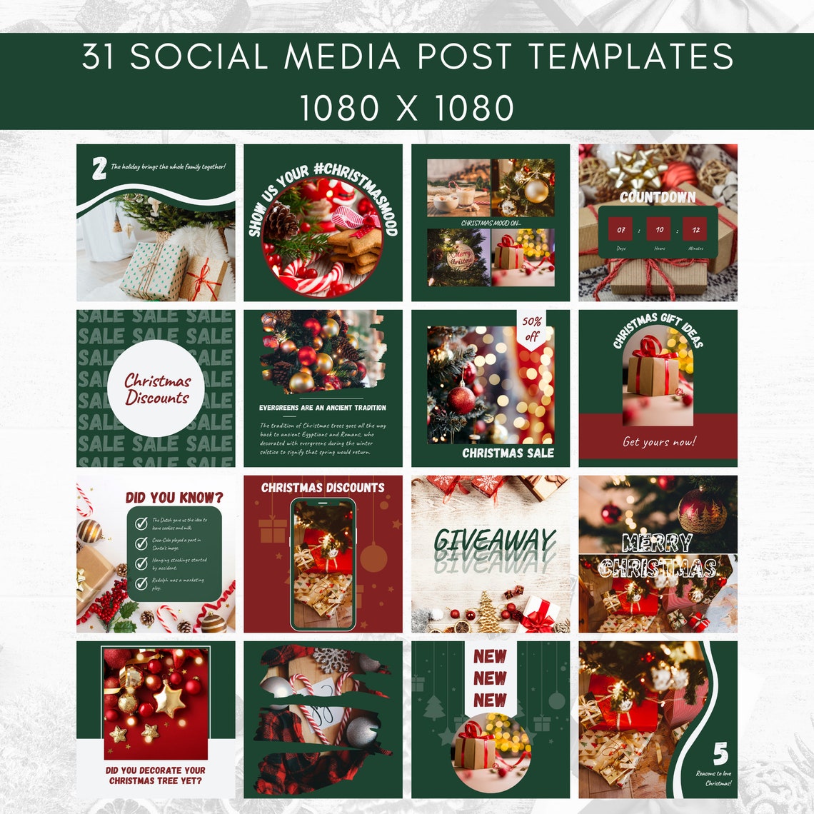 31 CHRISTMAS Social Media Posts - Canva Templates - Social Media Design ...
