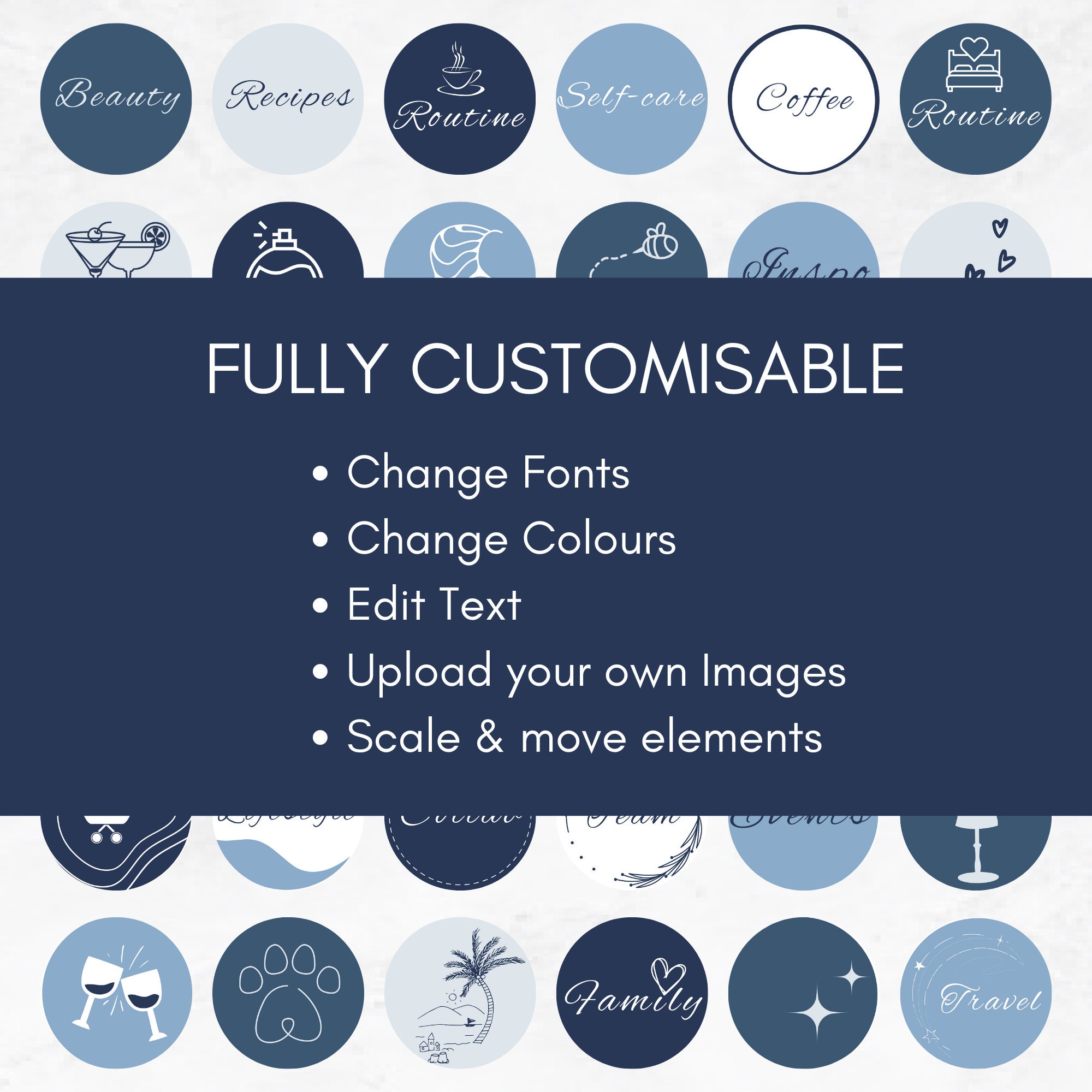 Blue Instagram Highlight Covers | Aesthetic Story Icons (canva Template ...