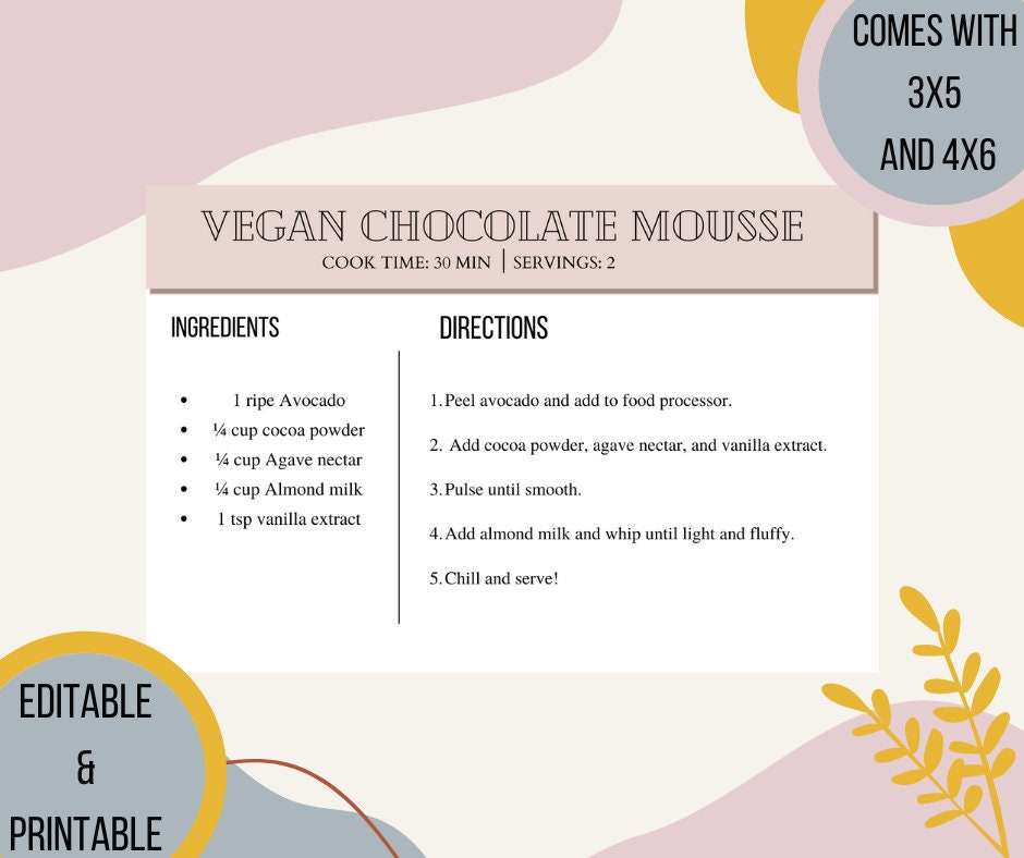 Minimalist Recipe Card Template, Printable & Editable (digital Download ...