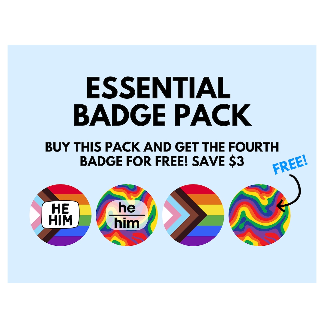 Pronoun Pride Flag / LGBTQIA Pride Flag Badge Pin Button She Her He Him ...