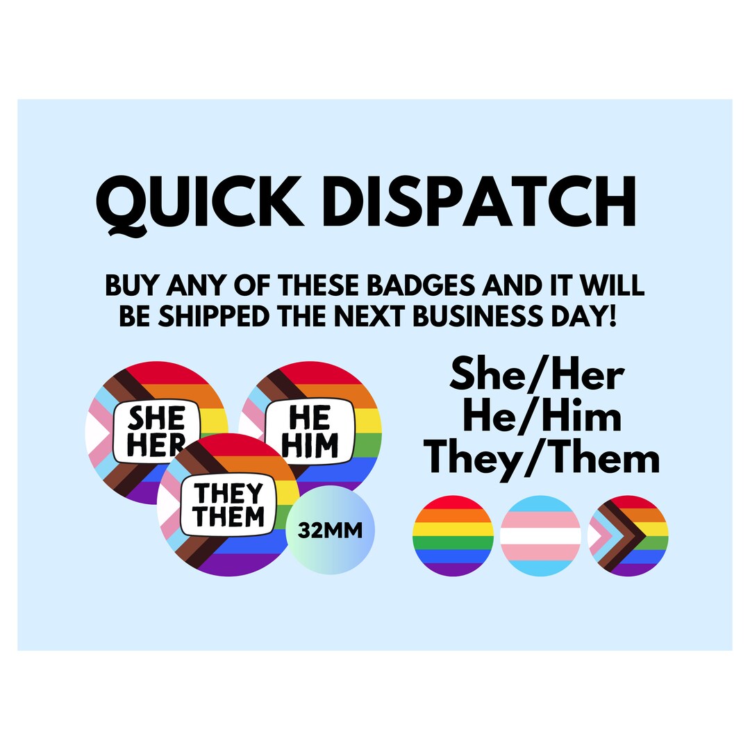 LGBTQIA Pronoun Pride Flag Badge Pin Button She Her He Him They Them ...