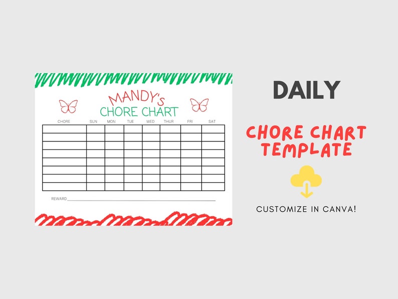 Chore Chart Printable I Customized Chore Chart I Family Chore Chart I ...