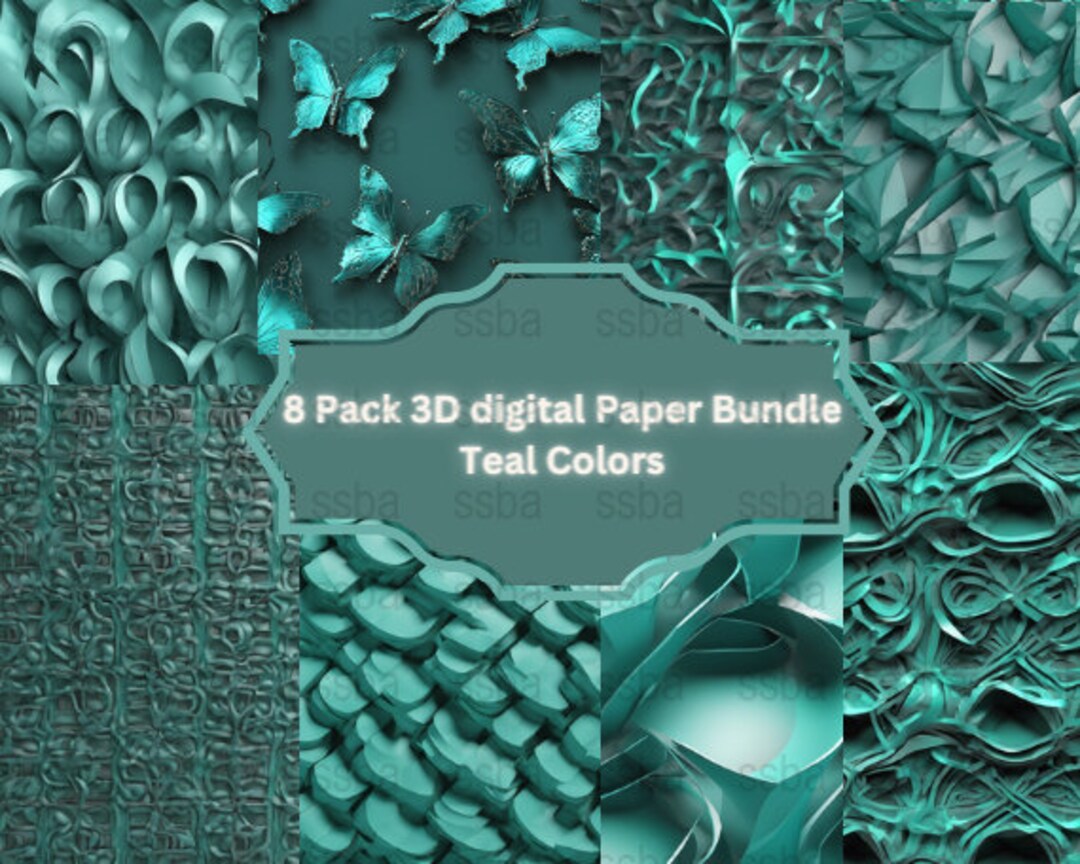 3 D Teal Turquoise 8 Pack Bundle 3D Digital Paper 3-D Digital Download ...