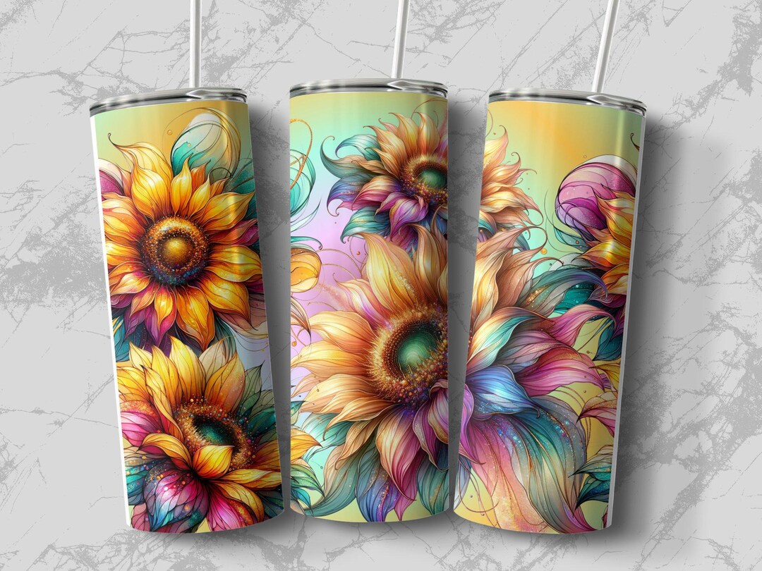 Alcohol Ink Sunflowers Tumbler Wrap Design Digital Paper Png 20oz ...