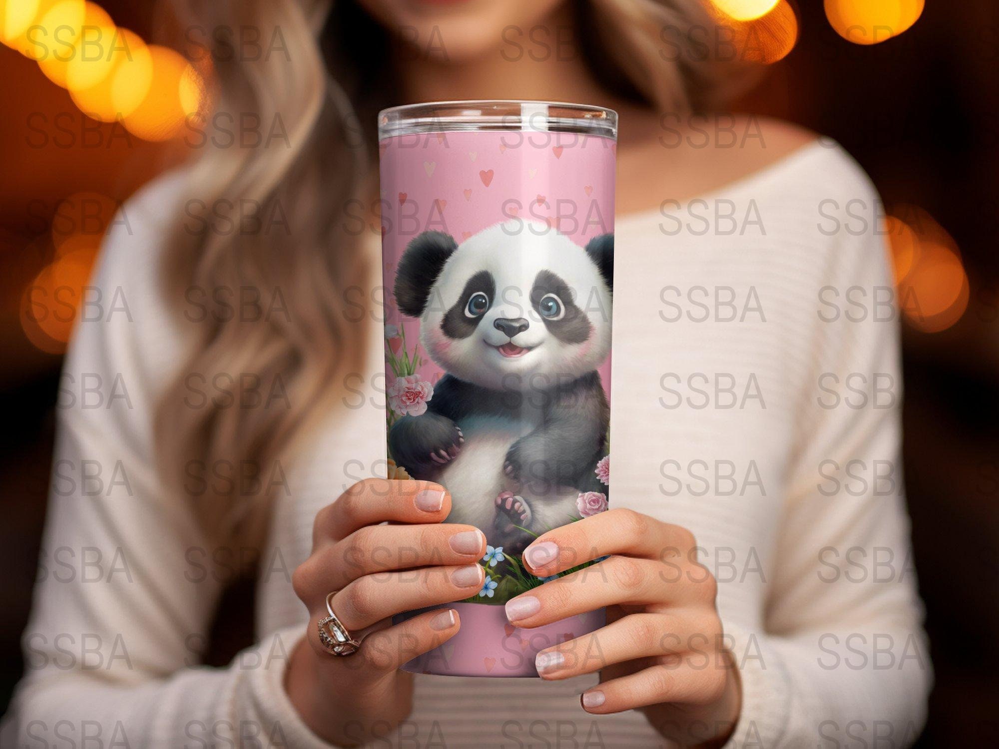 Baby Panda With Flowersdigital Png 20 Oz Skinny Tumbler Sublimation ...