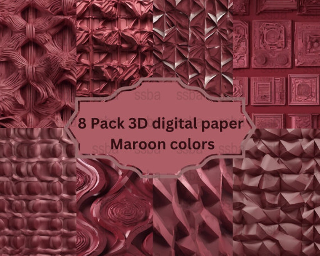 Maroon 8 Pack Bundle 3D Digital Paper 3-D Digital Download Paper Png ...