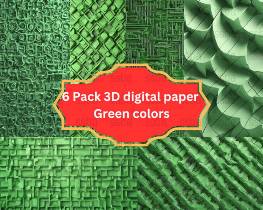 Green 5 Pack Bundle 3D Digital Paper 3-D Digital Download Paper Png ...