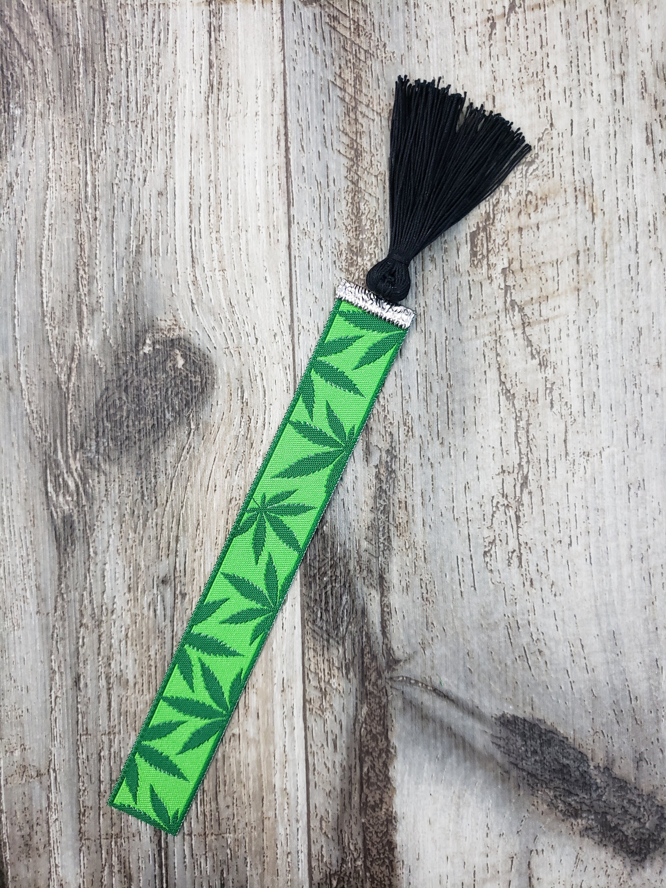 Jacquard Marijuana Leaf Ribbon Bookmark with Black Tassel | Etsy