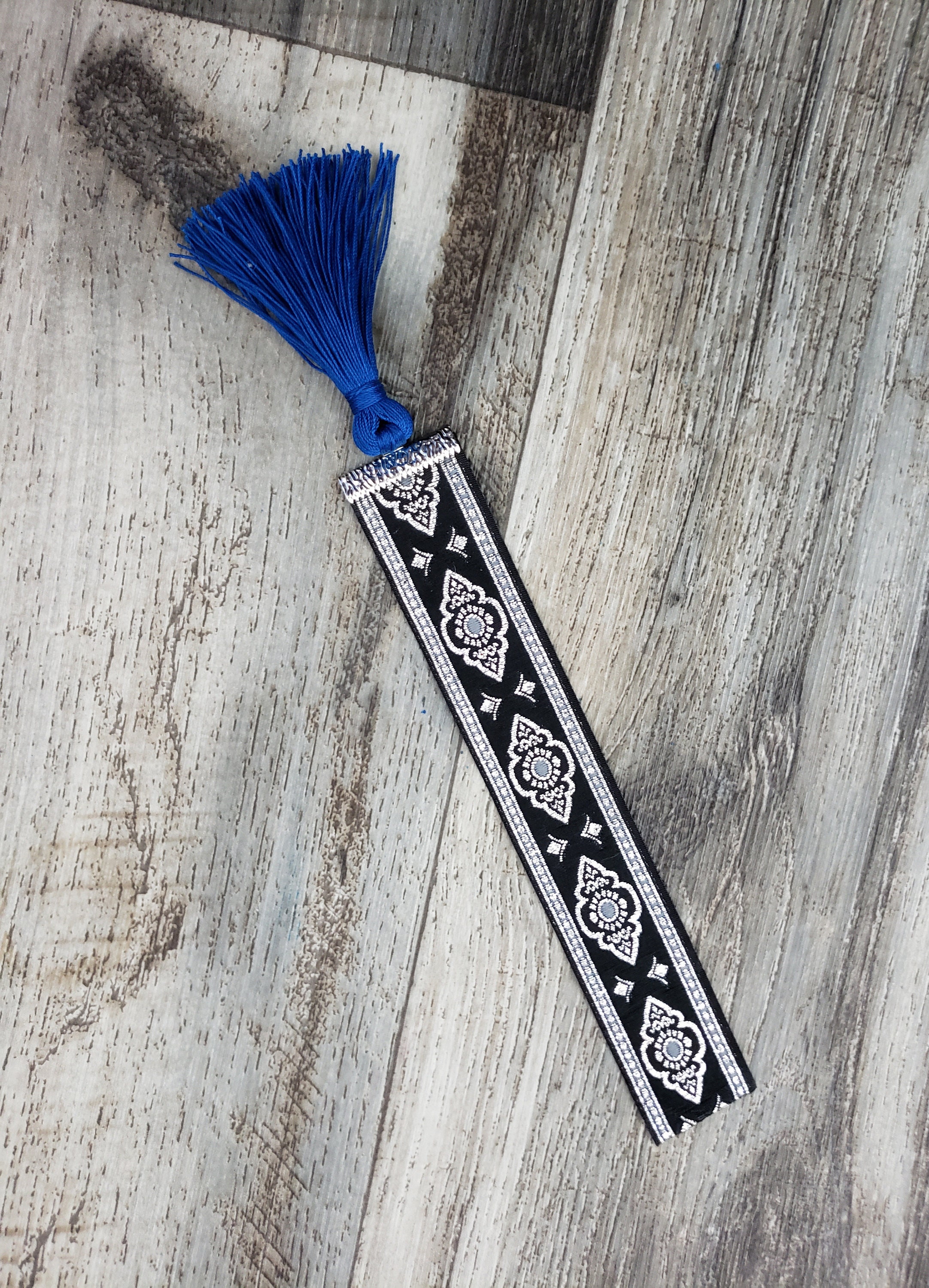 Jacquard Ornate Black Grey & Metallic Silver Bookmark Dark - Etsy