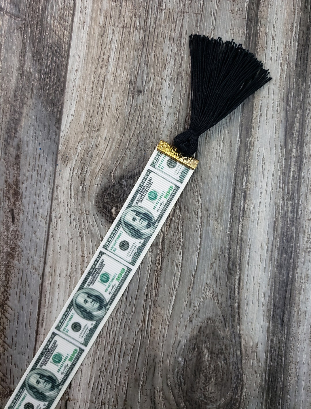 Reversible 100 Dollar Bills Money Ribbon Bookmark With Black Tassel 7/8 ...