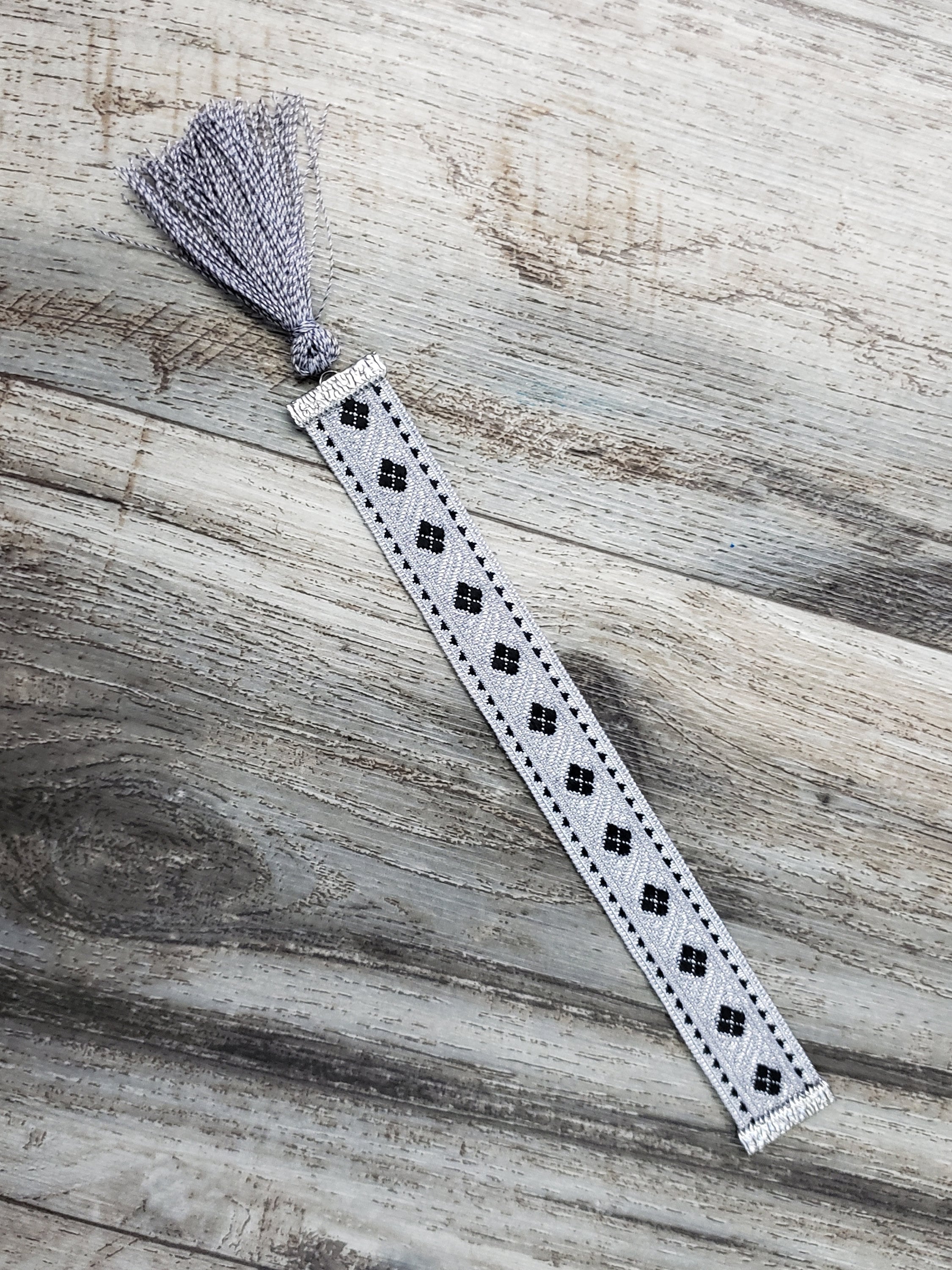 Jacquard Ornate Black Diamond Bookmark With Metal Ends and - Etsy