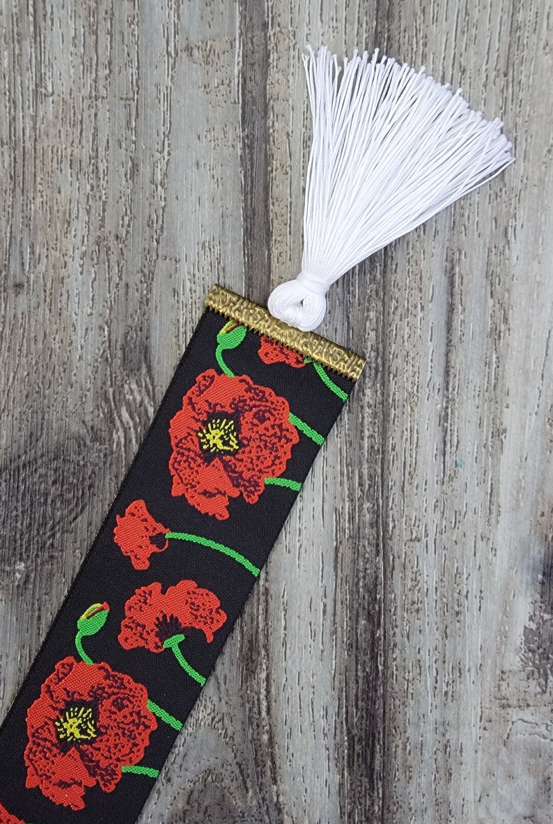 Jacquard Red Poppy Floral Reversible Ribbon Bookmark With White Tassel ...