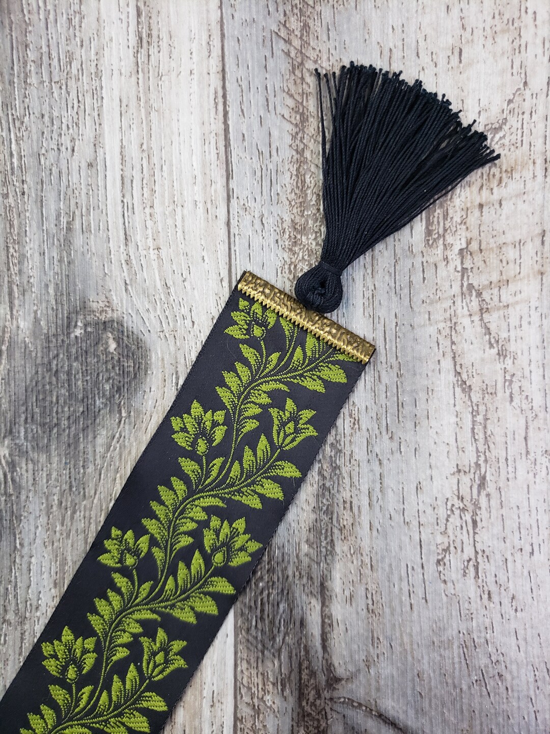 Jacquard Black & Deep Green Floral Reversible Ribbon Bookmark With ...