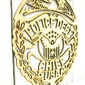 Police Chief Badge - Laser Wood Cut Sign Decor Gift Quote Phrase Saying ...