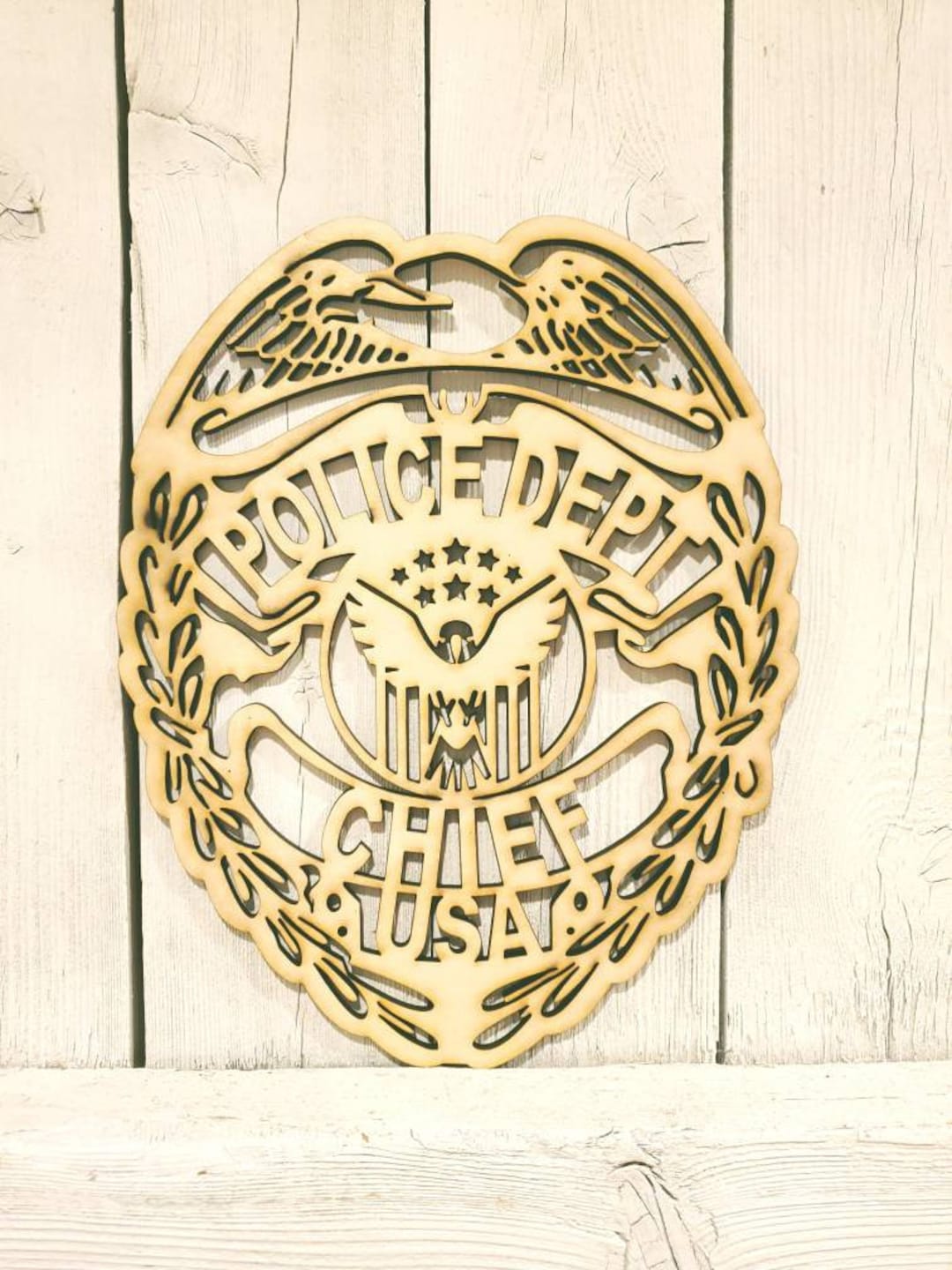 Police Chief Badge - Laser Wood Cut Sign Decor Gift Quote Phrase Saying ...
