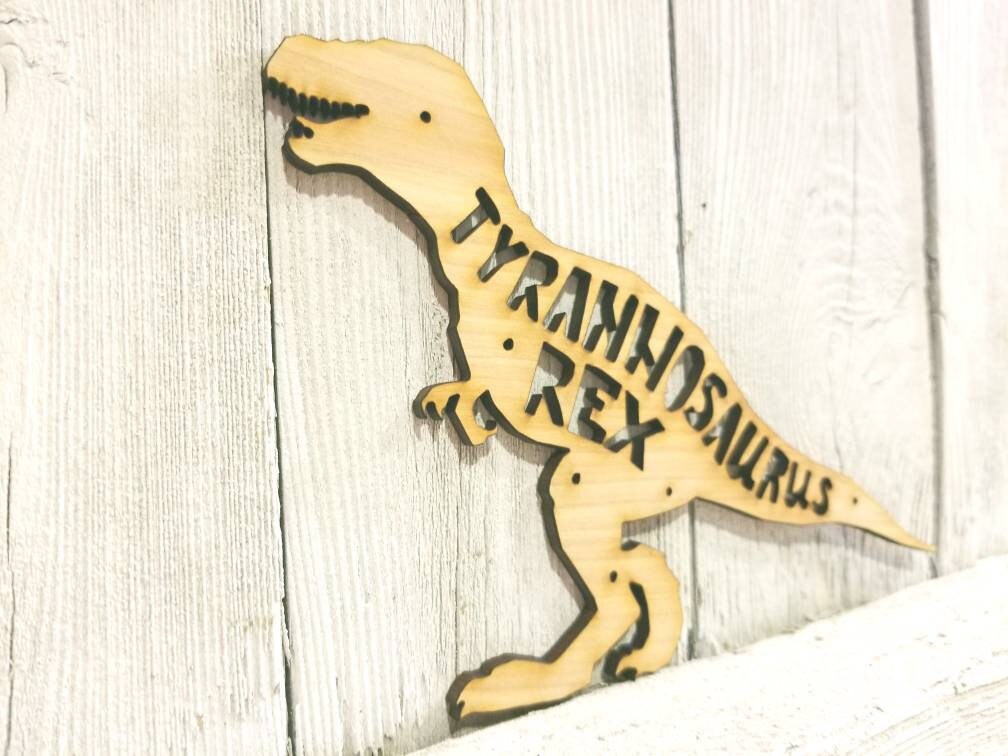 Tyrannosaurus Rex Trex T-rex Dinosaur - Laser Wood Cut Sign Wall Decor ...