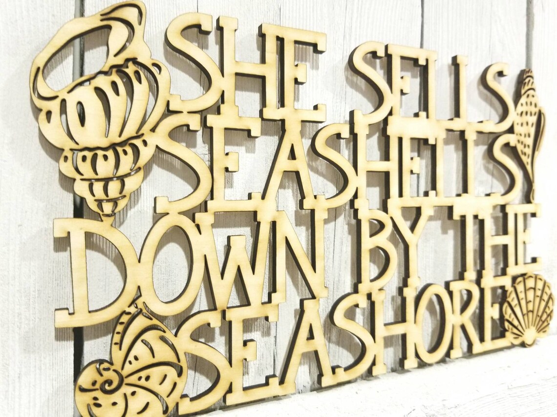 She Sells Seashells Down by the Seashore - Laser Wood Cut Sign Wall ...