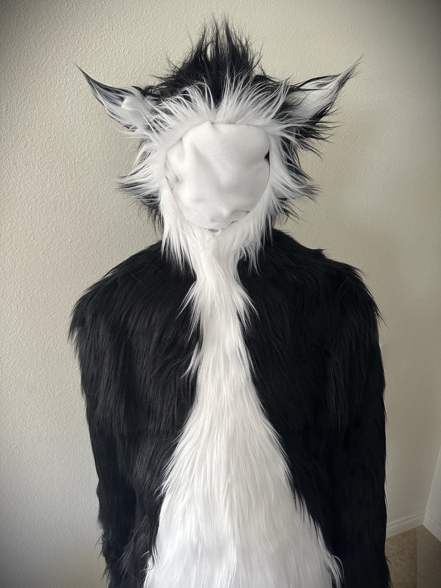 Custom Black and White Cat Fursuit: Cosplay Costume W/ Gloves, Hood ...