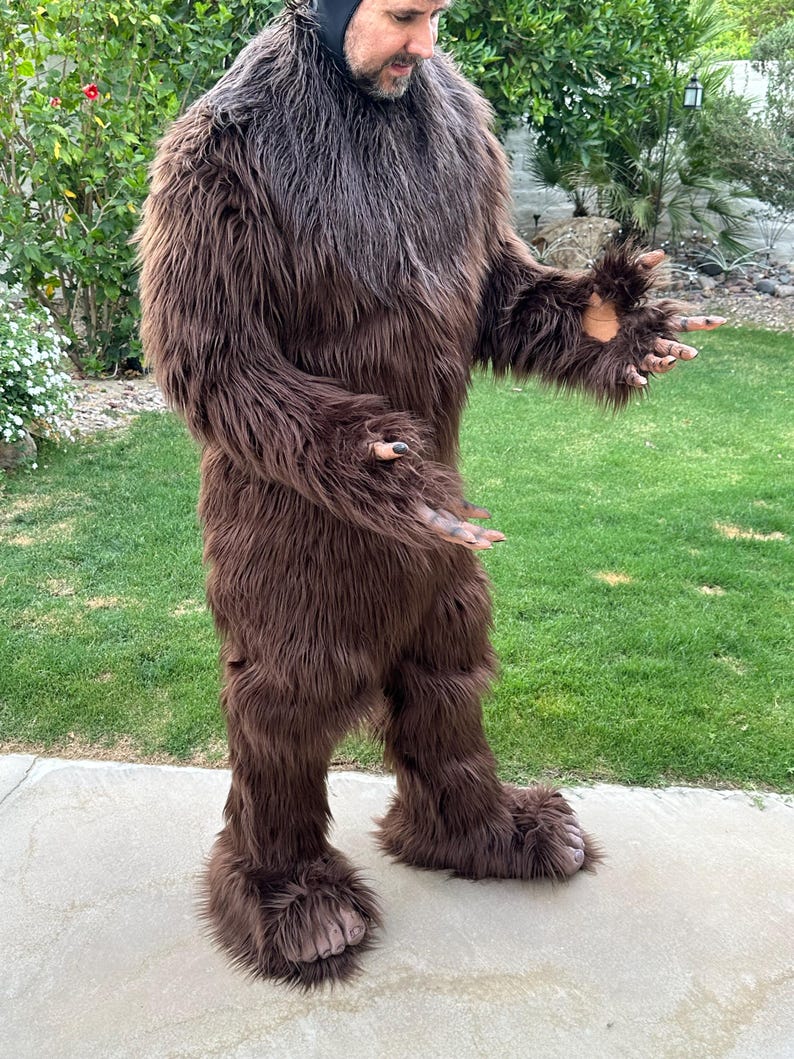 Bigfoot Costume Fur Suit - Includes Body, Feet, and Hands - Cowl Hood ...