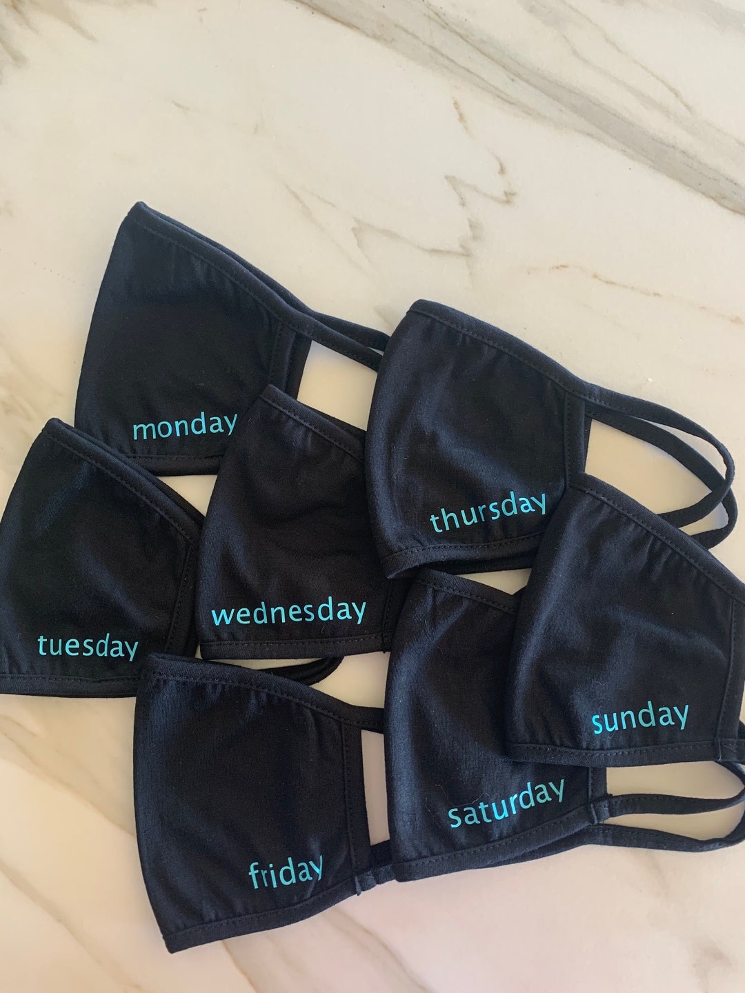 Blue Small Days of the Week Mask Set- Cotton Poly Blend-around the Ears ...