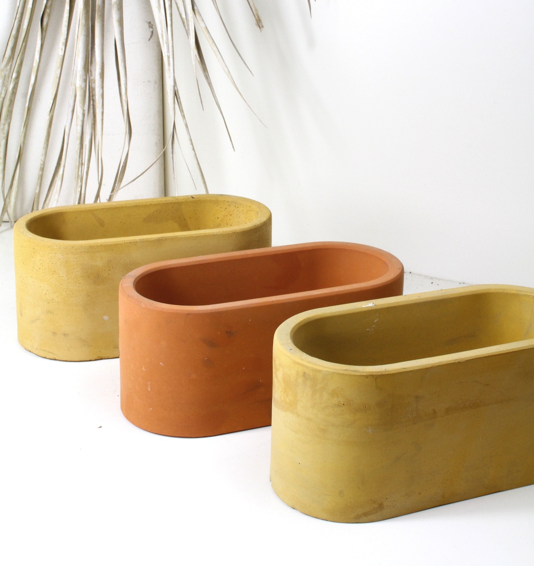 Decorative Concrete Container, Storage, Vessel, Mustard Yellow, Oval ...