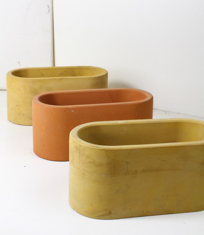 Decorative Concrete Container, Storage, Vessel, Mustard Yellow, Oval ...