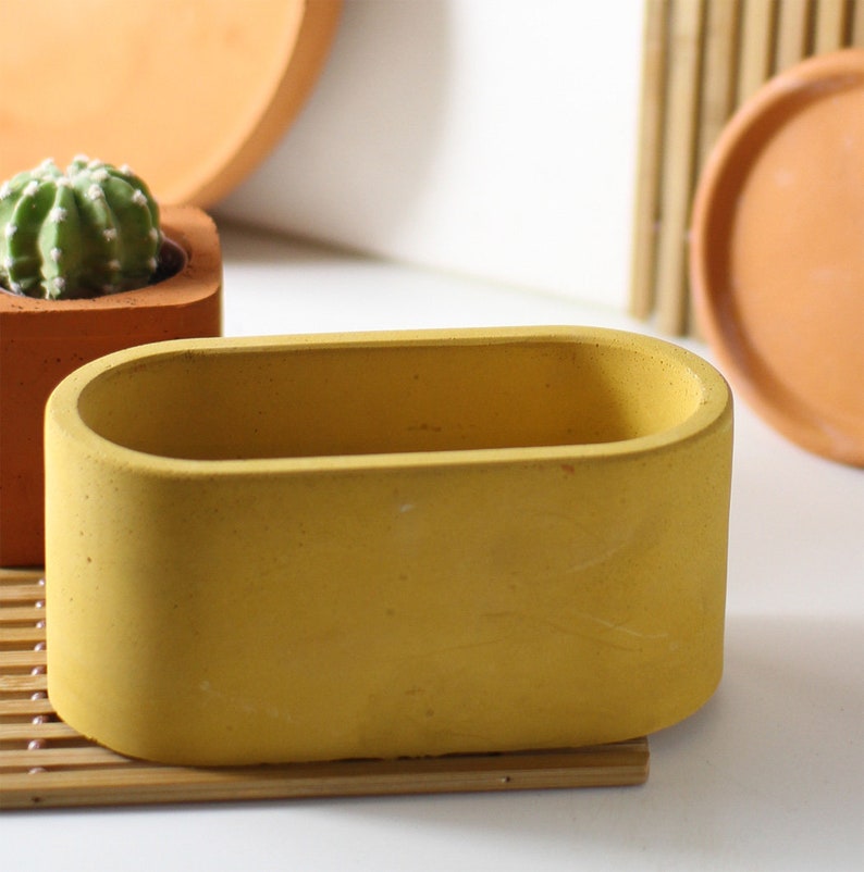 Decorative Concrete Container, Storage, Vessel, Mustard Yellow, Oval ...