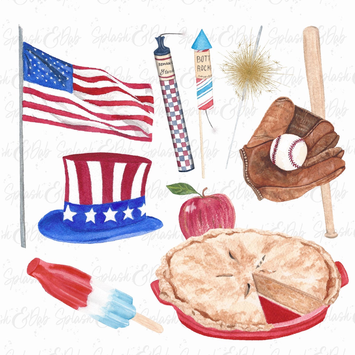 4th of July Watercolor Clipart Patriotic Clipart USA | Etsy