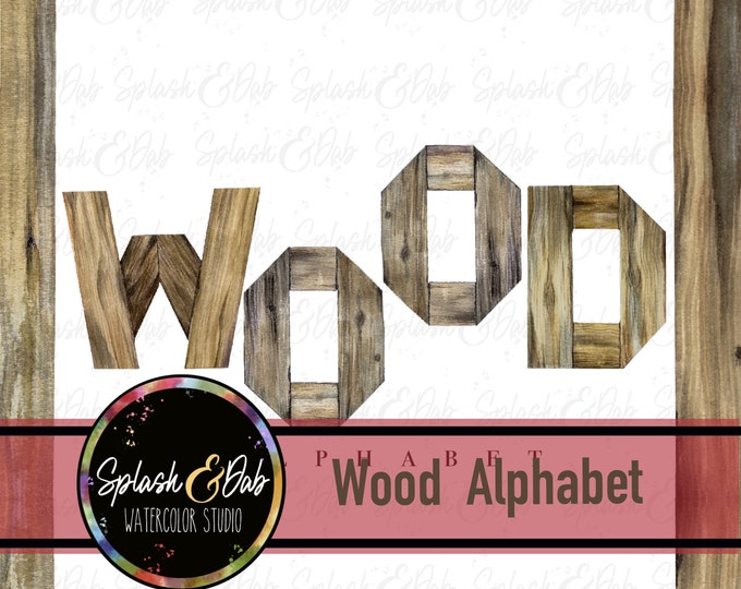 Watercolor Clipart // Wood Alphabet // Digital Download // Shabby Chic ...