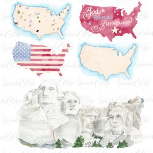 4th of July Watercolor Clipart Patriotic Clipart USA - Etsy