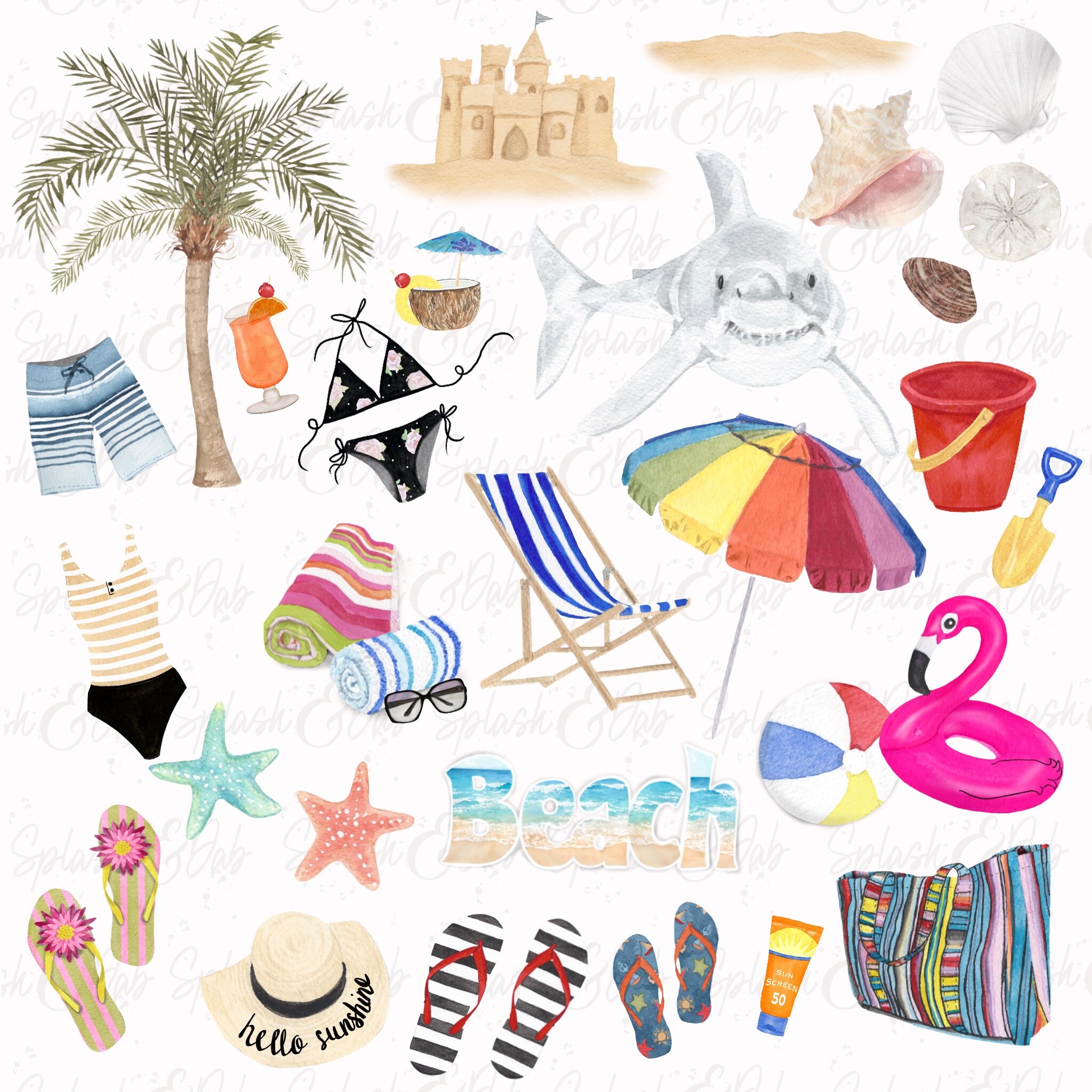 Watercolor Clipart Beach Clipart Summer Clipart Vacation - Etsy