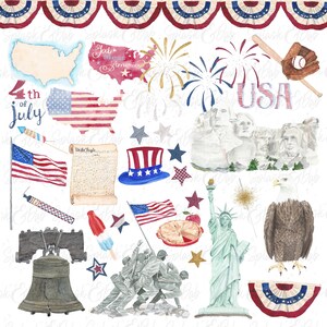 4th of July Watercolor Clipart Patriotic Clipart USA - Etsy
