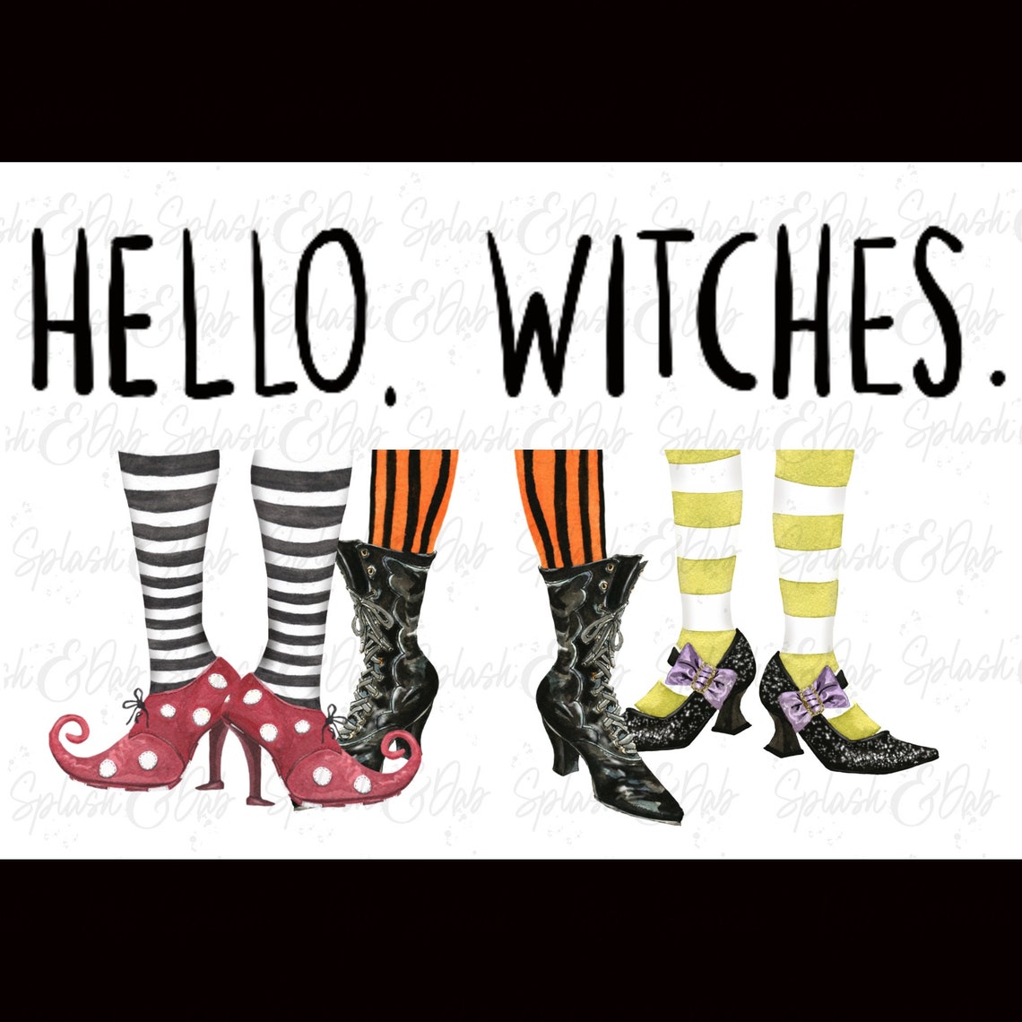 Halloween Watercolor Clipart Witch Legs Shoes Black Cat | Etsy